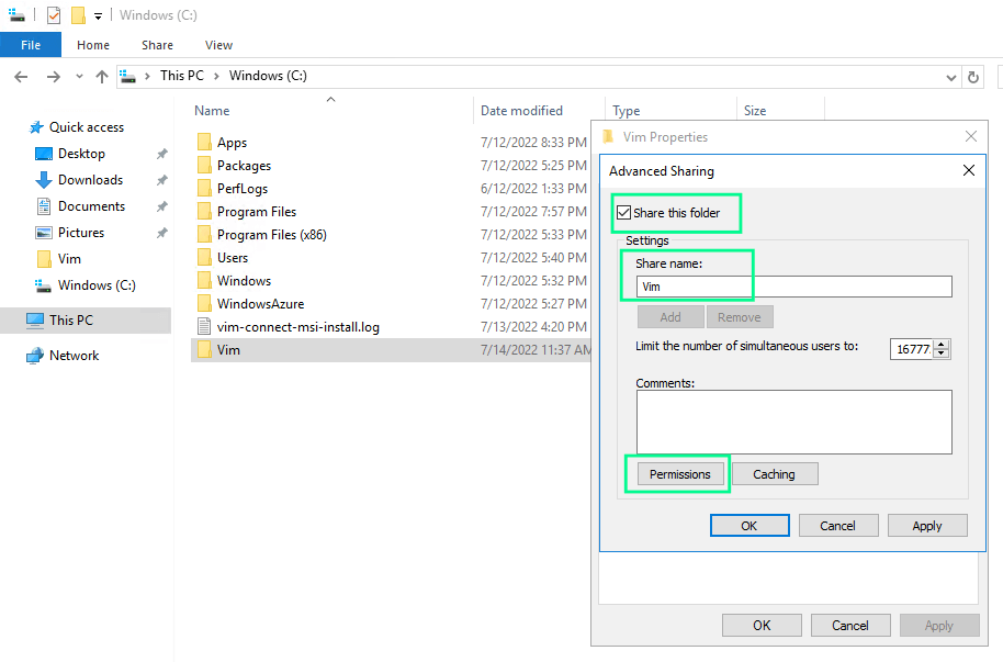 Creating A Network Shared Distribution Vim